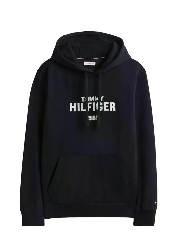 Tommy Hilfiger Logo-print Drawstring Fleece Hoodie - Blue