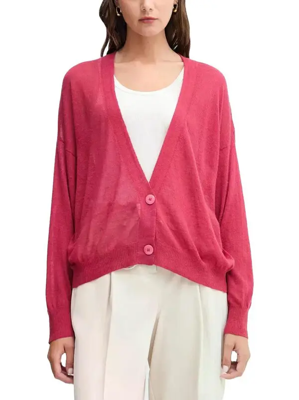 BENETTON Fine-knit V-neck Cardigan - Pink