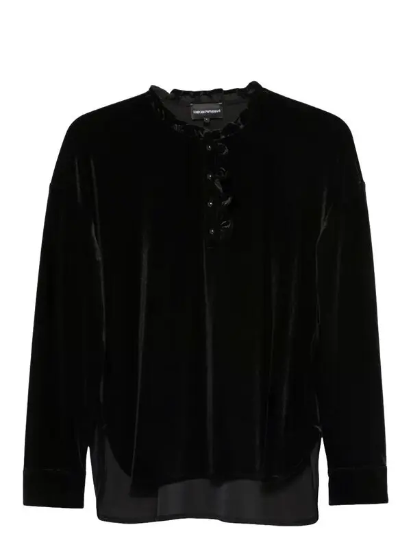 Emporio Armani Ruffled Velvet Blouse - Black
