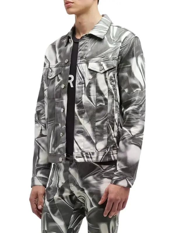 PURPLE BRAND Trucker Digital Wrinkle-print Jacket - Grey