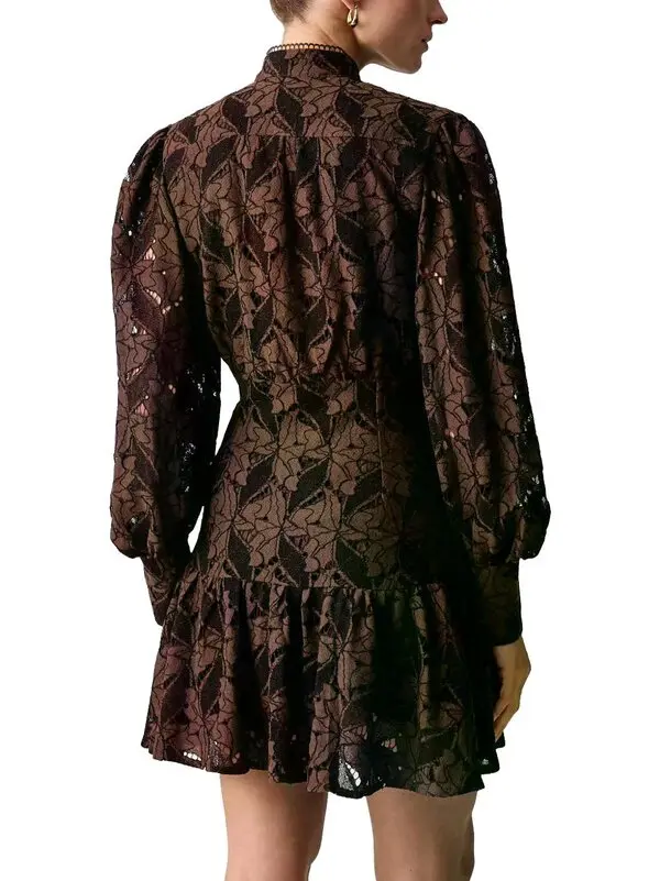 Bardot Guipure-lace Ruffled Mini Dress - Brown