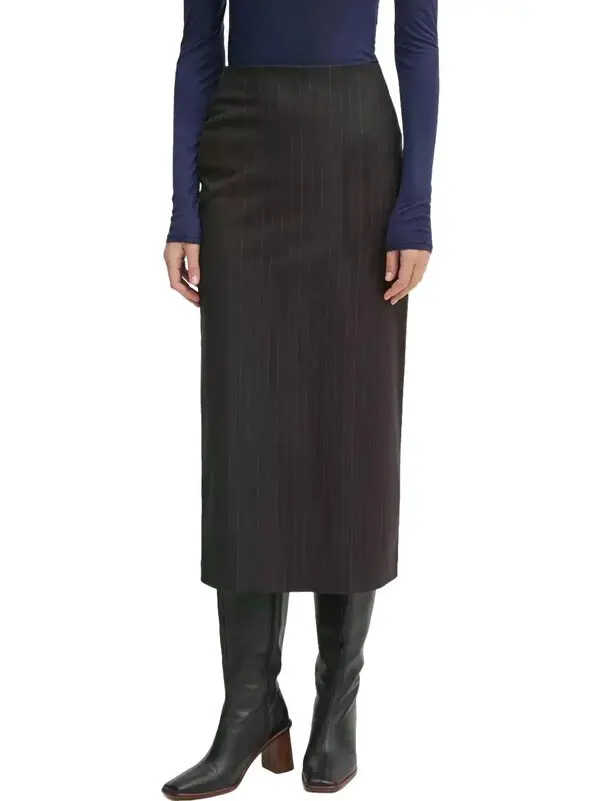 BENETTON Pinstripe-pattern Slit Midi Skirt - Black