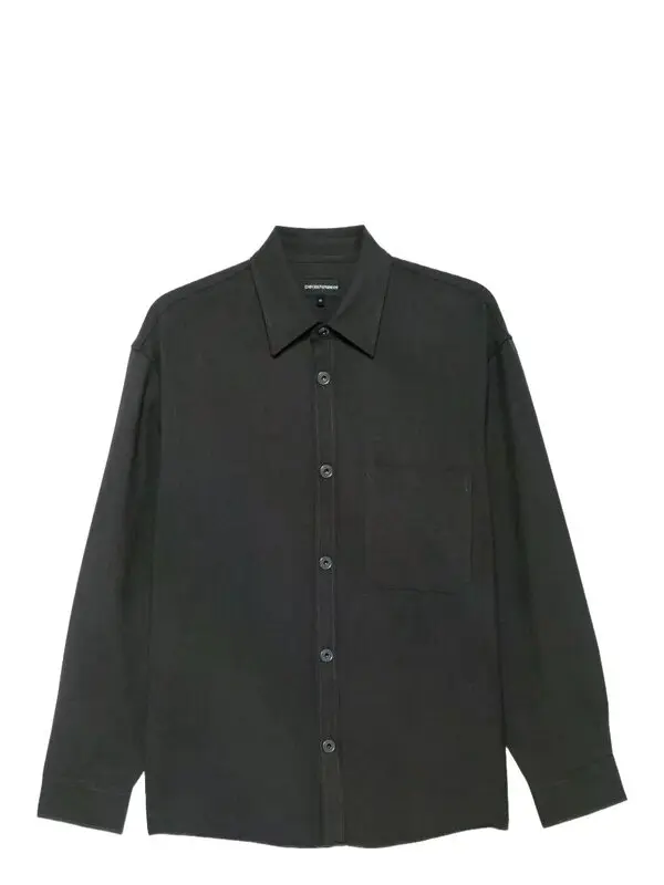Emporio Armani Logo-patch Virgin Wool Shirt - Grey