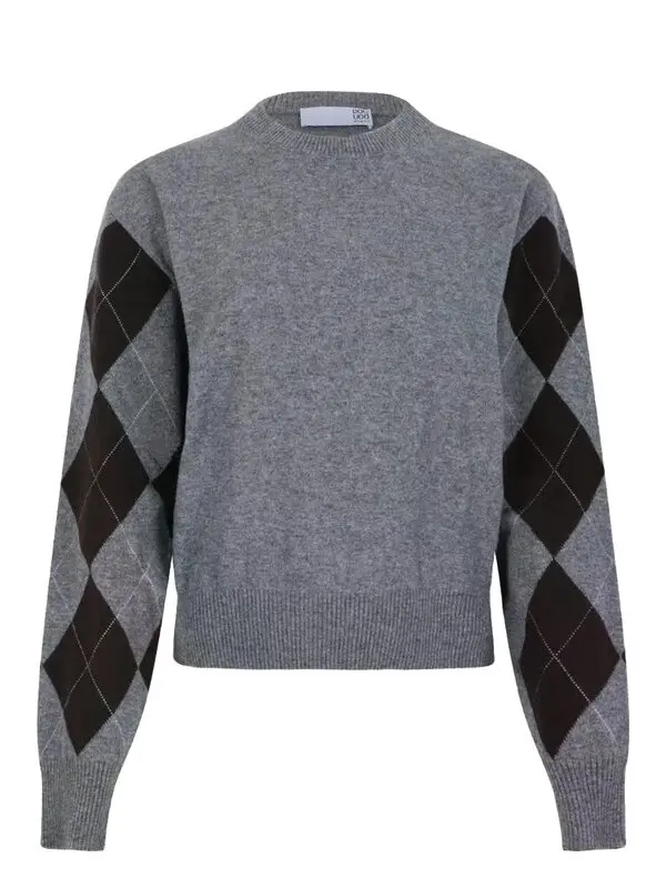 DOUUOD Argyle-pattern Long-sleeve Sweater - Grey
