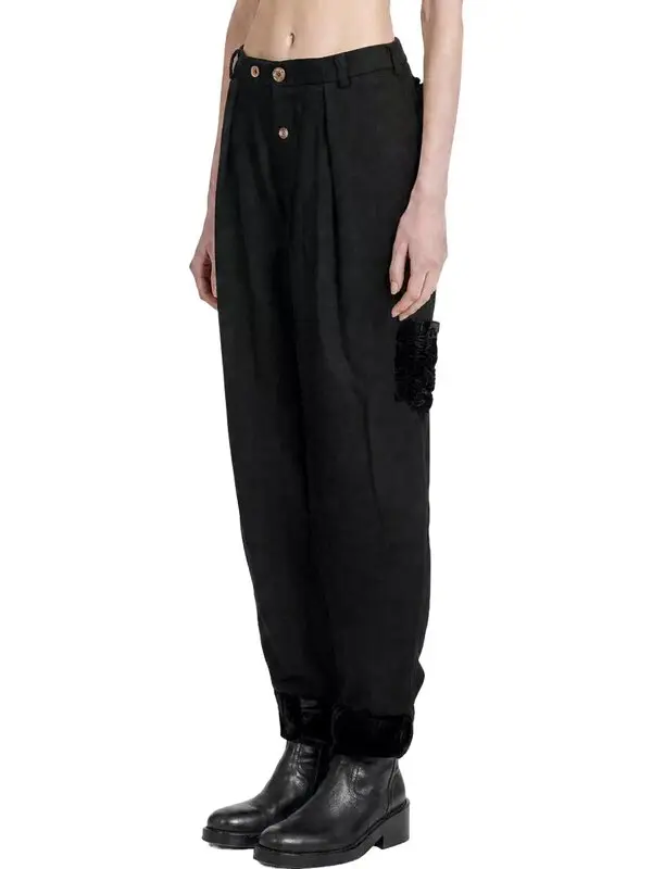 ALEKSANDR MANAMÏS Poets Heirloom Patch-detail Tapered Trousers - Black
