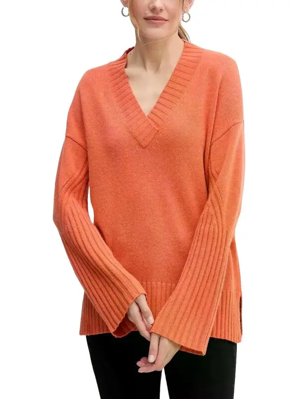 BENETTON V-neck Ribbed-trim Sweater - Orange