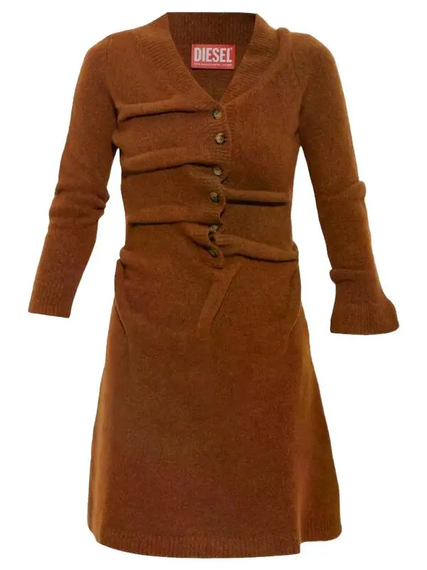 DIESEL® Short Cardigan Dress In Wrinkled Boiled Knit - Brown