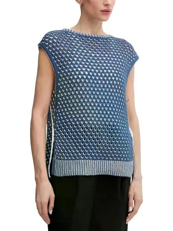 BENETTON Crochet-knit Button-fastening Vest - Blue