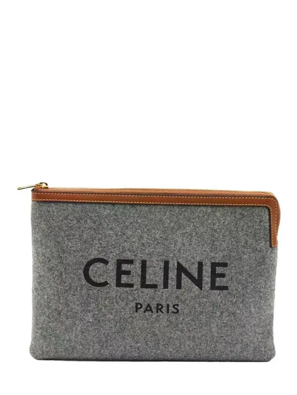 Celine Felt Leather-trim Clutch Bag - Grey