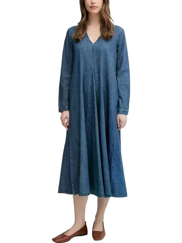 BENETTON V-neck Long-sleeve Midi Dress - Blue