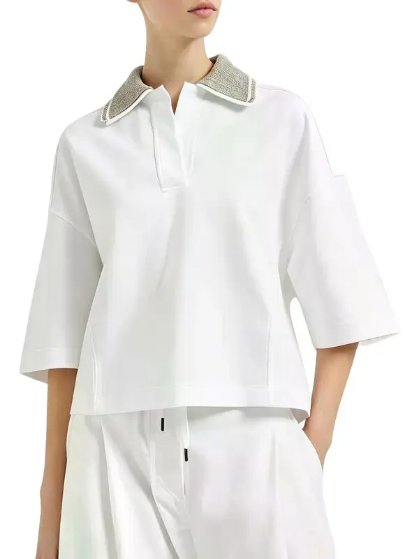 Brunello Cucinelli Monili-trim Polo Top - White