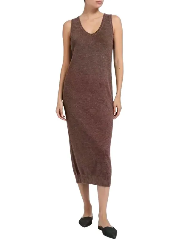 Brunello Cucinelli Sleeveless V-neck Midi Dress - Brown