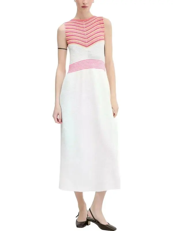 BENETTON Chevron-knit Sleeveless Midi Dress - White