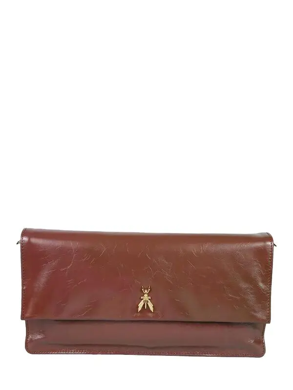 Patrizia Pepe Crinkled Leather Shoulder Bag - Brown