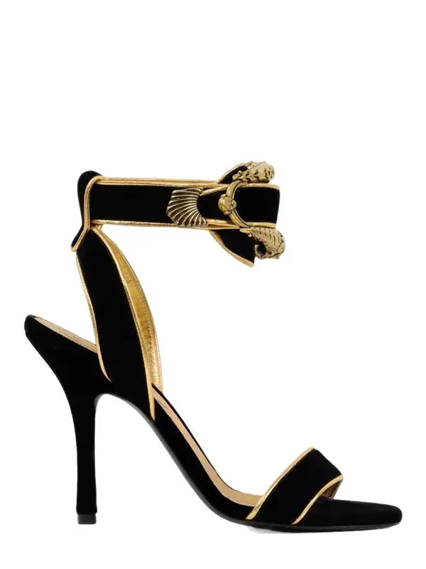 Etro Velvet High-heeled Sandals With Animal Buckle - Black