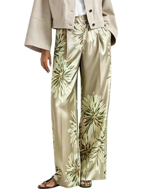 Brunello Cucinelli Floral-print Silk Trousers - Neutrals