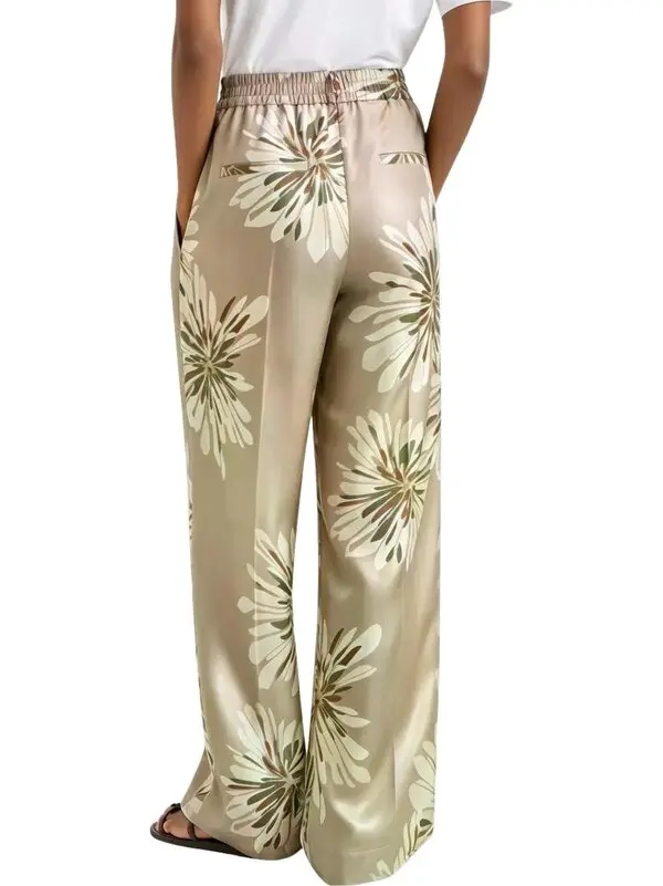 Brunello Cucinelli Floral-print Silk Trousers - Neutrals