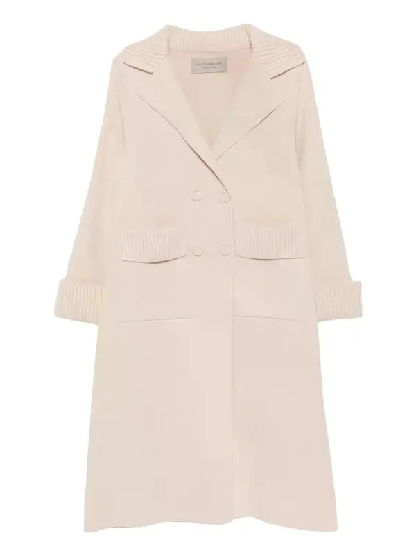 D.exterior Double-breasted Ribbed-trim Coat - Neutrals