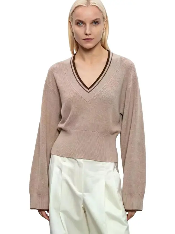 Brunello Cucinelli V-neck Stripe-trim Sweater - Neutrals