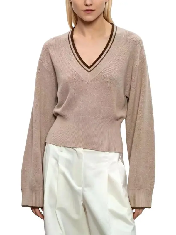 Brunello Cucinelli V-neck Stripe-trim Sweater - Neutrals