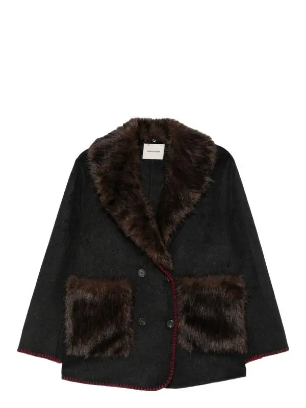 FRONT STREET 8 Faux Fur Detail Wool Coat - Grey