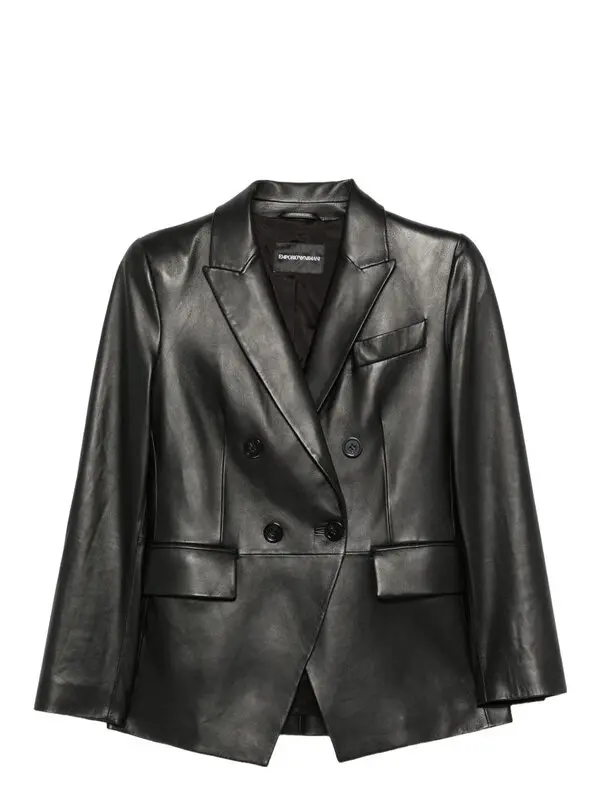 Emporio Armani Leather Blazer Jacket - Black