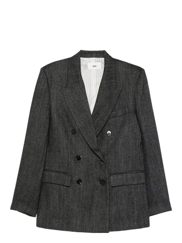 SOLOTRE Herringbone Double-breasted Blazer - Grey