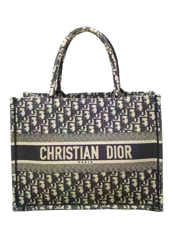 Dior 2022 Medium Oblique Embroidered Canvas Book Tote Bag - Blue