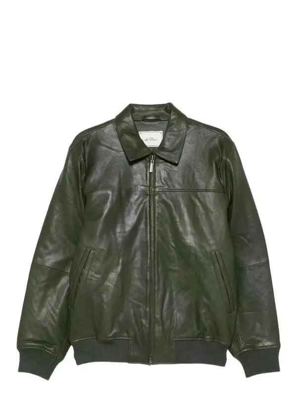 LES DEUX Logo-patch Leather Jacket - Green