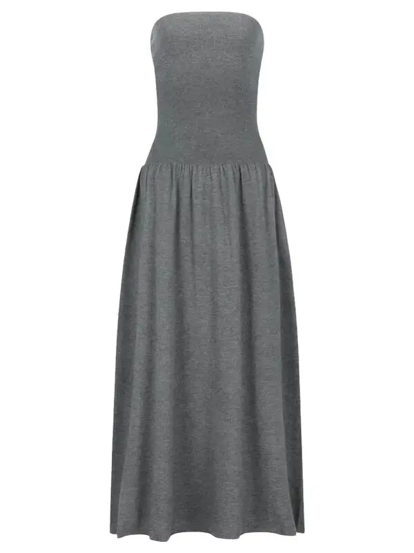 AMOMENTO Shirring Strapless Maxi Dress - Grey