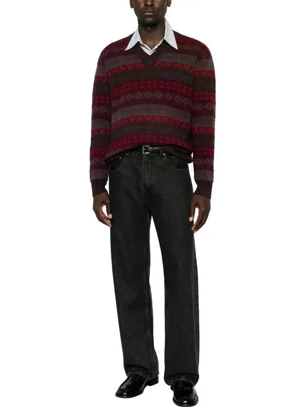 Nn07 Tobias Fair Isle V-neck Sweater - Red