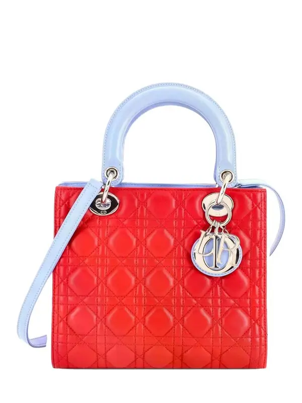 Dior Tricolor Lady Bag Cannage Quilt Leather Medium Satchel - Blue