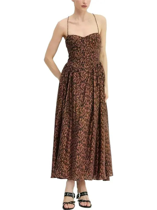 Bardot Estie Leopard-print Lace-up Midi Dress - Brown
