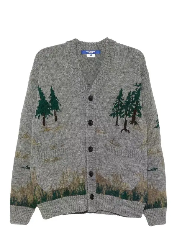 Junya Watanabe Intarsia-knit Wool Cardigan - Grey