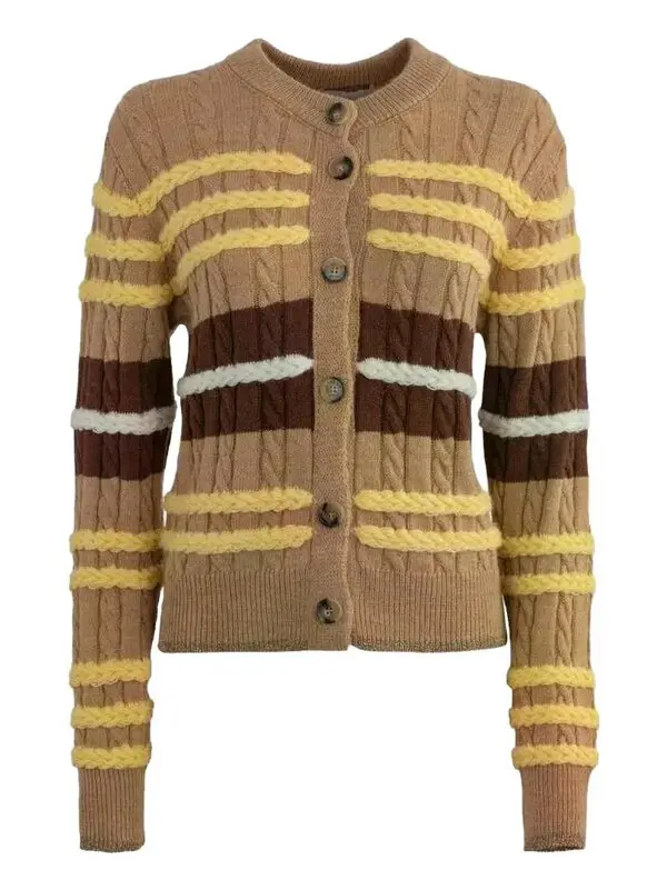 GAELLE PARIS Cable-knit Striped Cardigan - Neutrals