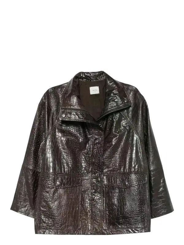 ALYSI Croc-effect Leather Jacket - Brown