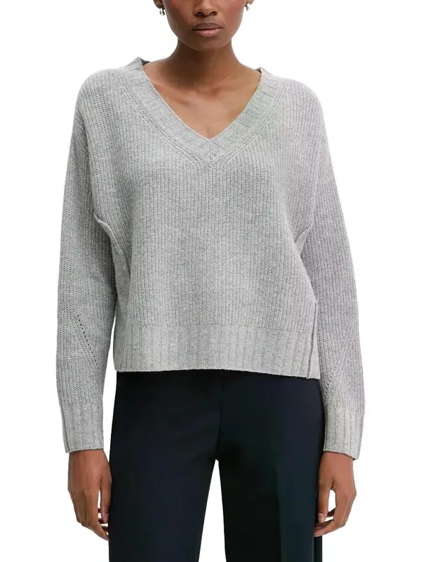 BENETTON Ribbed-knit V-neck Sweater - Grey