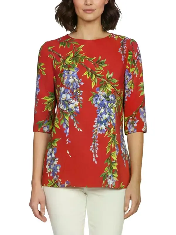 Dolce & Gabbana Floral-print Half-sleeve Top - Red