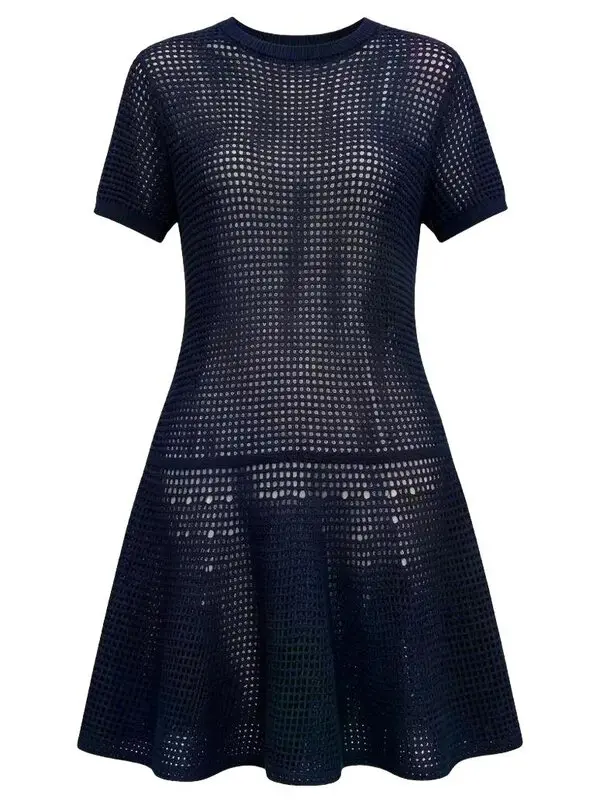 Brunello Cucinelli Mesh-knit Short-sleeve Mini Dress - Blue