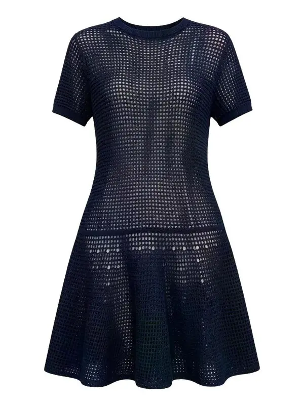 Brunello Cucinelli Mesh-knit Short-sleeve Mini Dress - Blue