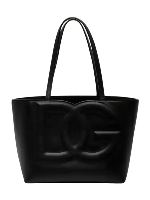 Dolce & Gabbana 2023-2026 Small Calfskin Dg Logo Shopper Tote Bag - Black