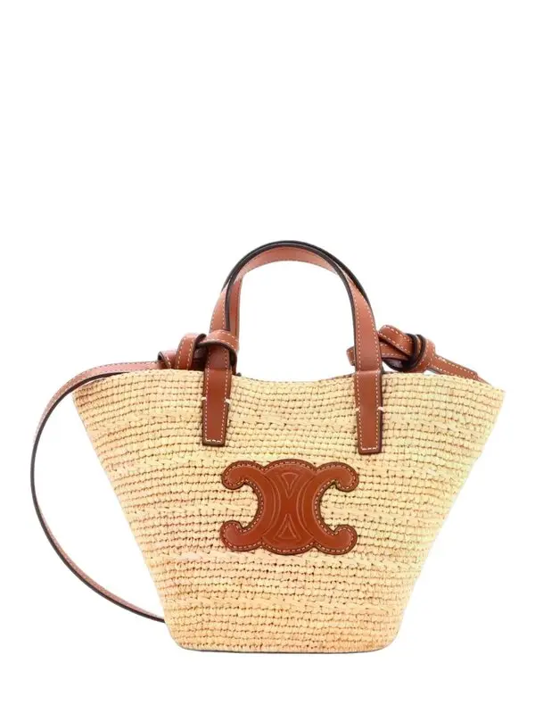 Celine Triomphe Basket Raffia With Leather Nano Shoulder Bag - Brown