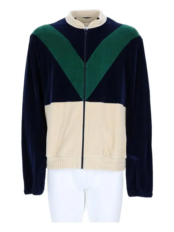 Valentino Garavani Felpa In Jersey Di Cotone Con Zip - Blue