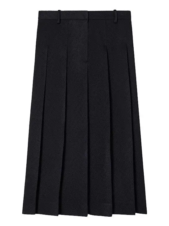 Tory Burch Tailored Twill Pleated Skirt - Black