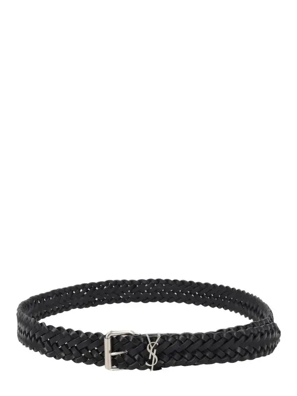 Saint Laurent Cintura Cassandre In Pelle Intrecciata - Black