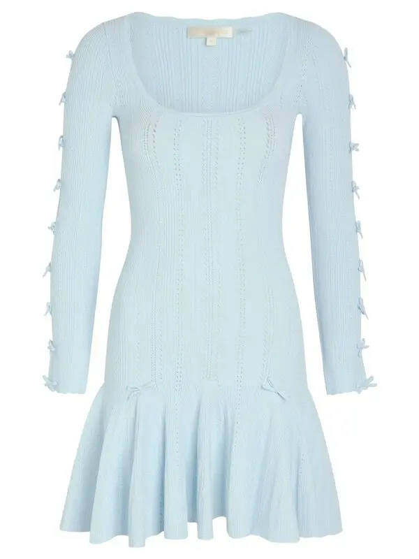 LoveShackFancy Cut-out Long-sleeve Mini Dress - Light Blue
