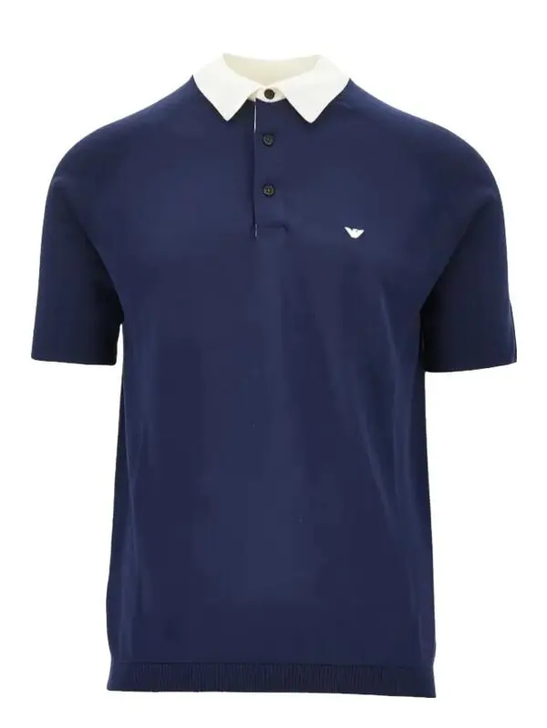 Emporio Armani Logo Embroidered Short-sleeved Polo Shirt - Blue