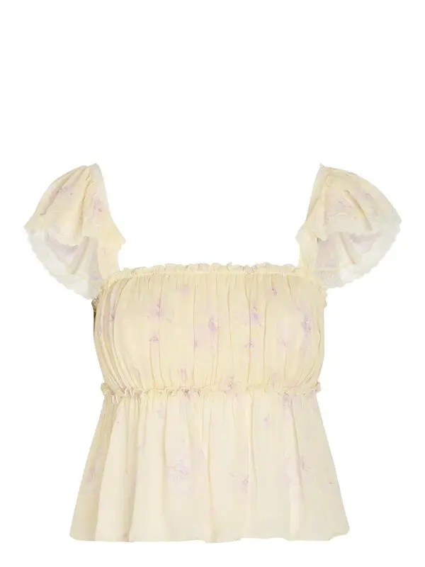 LoveShackFancy Floral Print Top - Yellow
