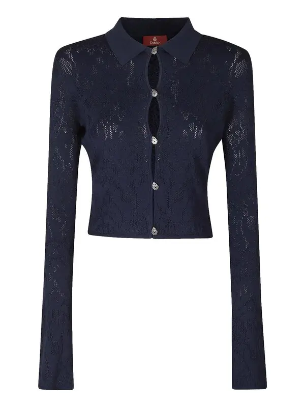 DONDUP Cropped Lace-knit Cardigan - Blue