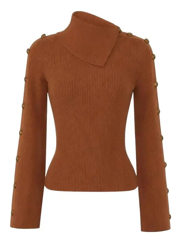 Elisabetta Franchi Knitted Sweater With Gemstone Buttons - Brown